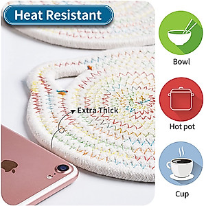 YONOVO 7" Cotton Trivets Set, 3Pcs Cute Cat Ear Pot Holders Woven Hot Pads Mats Thick Heat Resistant for Hot Pots and Pans Round Hot Plate Holder Washable Potholders Kitchen Farmhouse Gift Blue