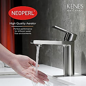 KENES Modern Single Hole Bathroom Faucet, Single Handle Bathroom Sink Faucet Brushed Nickel, Stainless Steel Lavatory Vanity Faucet with Deck Plate & Supply Lines Fit for 1 or 3 Hole KE-9008