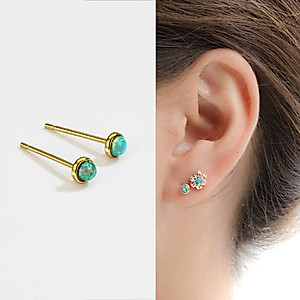 Sterling Silver Opal Stud Earrings for Women 18K Gold Plated Tiny Gemstone Stacking Earrings Birthstone Women's Earrings