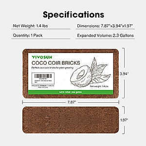 VIVOSUN Coco Coir Brick, 1.4lbs 100% Natural Organic Compressed Coconut Coir Fiber with Low EC, PH Balance & High Nutrition, Coconut Fiber Substrate, Coconut Soil for Plants