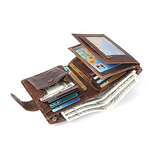 WULOUJIE Leather Wallet For Men, Travel Large Capacity Rfid Blocking Wallet, Bifold Wallets Can Be Hold Many Credit Card（coffee）