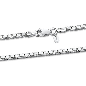 Amberta 925 Sterling Silver 2 mm Venice Box Chain Necklace Length 18" inch / 45 cm (18)