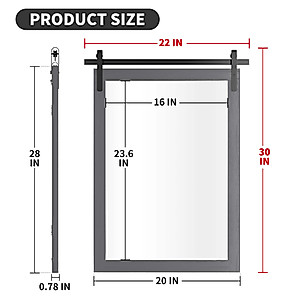 Farmhouse Wall Mirror, Rustic Wood Frame Bathroom Mirror Barn Door Inspired Decorative Vanity Dress Mirrors for Living Room Entryway, 22x30 INCH Gray Vertical