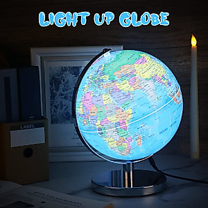 2 Pcs 8.7'' Illuminated World Globe with Stand, World Globe for Kids Learning with Build in Led Night Light, Educational Interactive Globe Lamp Light up Geographic Globes for Home Desk Classroom