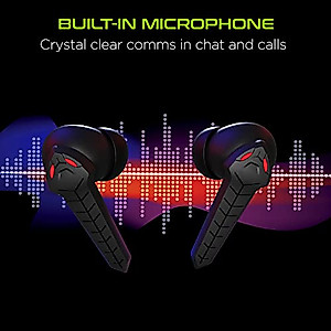 HyperGear CobraStrike True Wireless Gaming Earbuds with Mic, Noise Isolating Ear gels, Touch Control, 60ms Low Latency, USB-C Quick Charge, Up to 25H Playtime