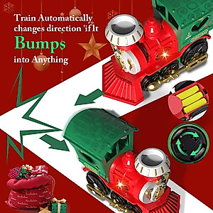 JUQU Train Toy for Christmas - Toy Train w/Lights & Customized Sounds for Christmas - 360° Rotation Moving Bump and Go Train Locomotive for Kids Toddlers for Age 3 4 5 6 7 8+ Boys Girls (Red/Green)