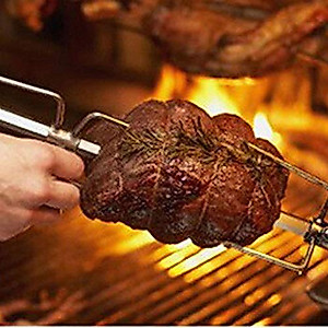 Stainless Steel Grill Rotisserie Meat Forks BBQ Grill Rotisserie Spit Meat Forks Replacement 4-Prong-Fits for 5/16" square rotisserie spit