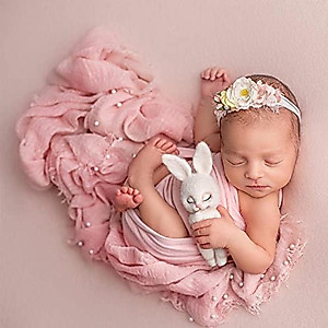 M&G House Newborn Photography Wrap | Handmade Pearl Decor Wrap Blanket for Baby Photo Props | 35.5 X 67 inch Newborn Photo Shoot Outfits Baby Photoshoot Props(Snow Powder)