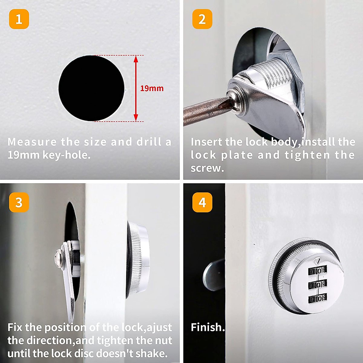 2 Pack Combination Cam Lock Password Coded Lock 3-Digit Security Cabinet Cam Lock 3/4 Inch Cylinder Chrome Finish Drawer File Cabinet Lock for Office Home Mailbox Door Storage Cabinet