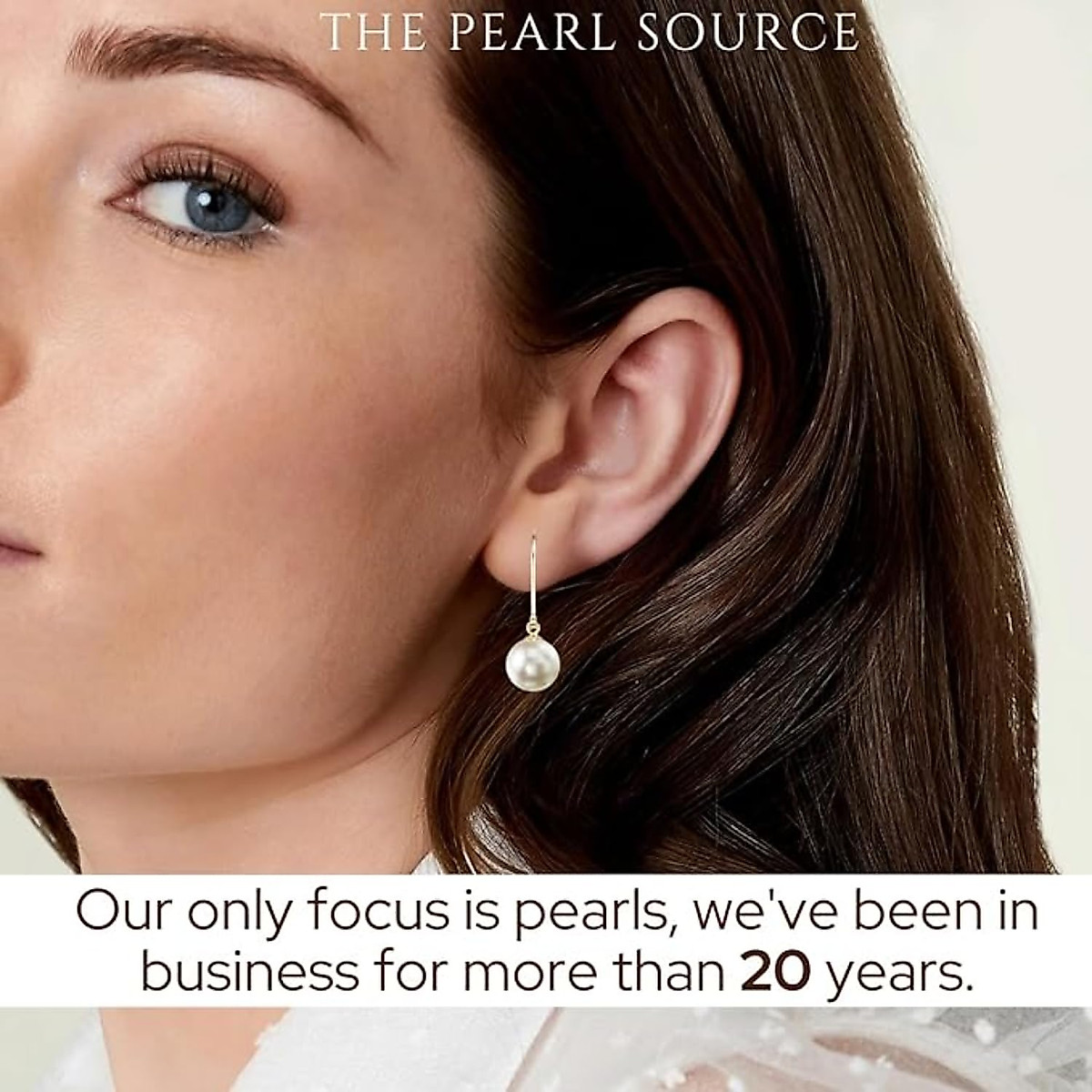 THE PEARL SOURCE AAAA Quality White Round Freshwater Cultured Pearl Hypoallergenic Earrings for Women | 14K Gold Leverbacks Earring | White Gold | 8.0-8.5mm