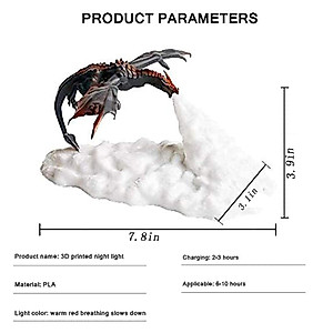 HGomx Fire Dragon Lamp Light, 3D Printed Night Light LED Moon Light Gift for Boys and Girls Bedroom Kids Room with USB Rechargeable (Fire Dragon)