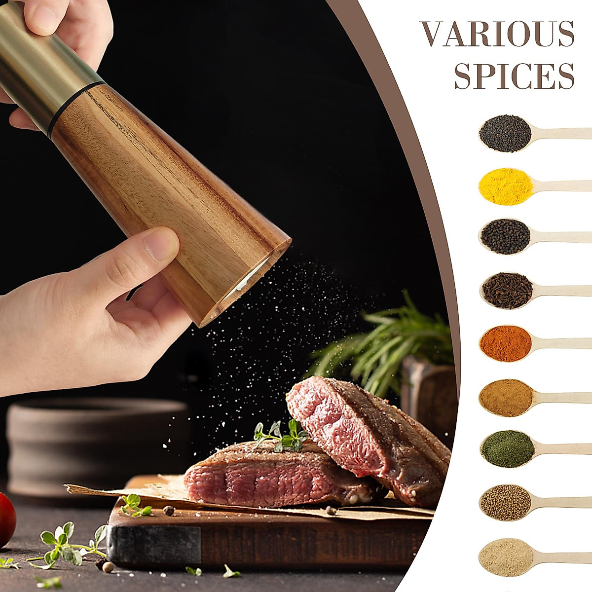 Gold Salt and Pepper Grinder Set,Salt and Pepper Grinder Set Wood,Gold Salt and Pepper Shakers, Modern Salt and Pepper Shakers, Pepper Mill with Ceramic Core,Pepper Grinder For Kitchen,Wood Tray