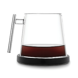 Pure Over Signature Borosilicate Glass Mug - Holds 14 oz - Includes Ceramic Coaster - Modern Design with Ergonomic Handle - Perfect for Hot & Iced Coffee, Latte, Cappuccino, Tea, Hot Chocolate