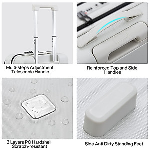 Hanke 20 Inch Carry On Luggage with Wheels PC Hard Shell Suitcases Lightweight Front Opening Tsa Luggage Travel Suitcase Woman Men(Smoke White)