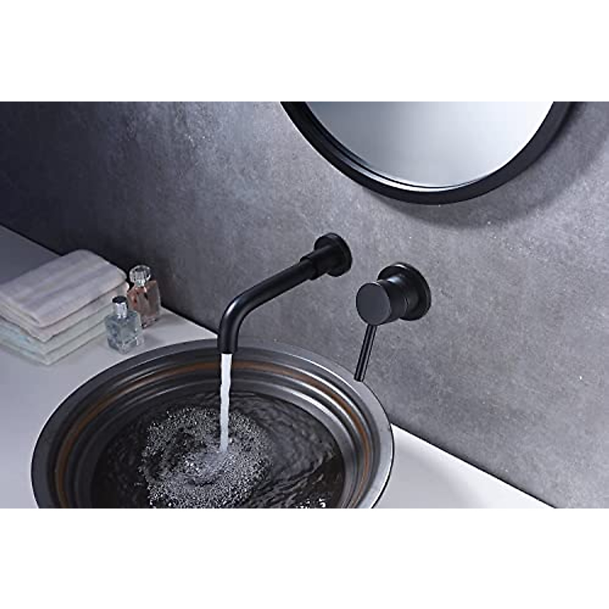 Wall Mount Bathroom Faucets Matte Black, Rough-in Valve Included