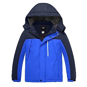 ZSHOW Boys' Ski Jacket Waterproof Thick Winter Snow Coat with Detachable Hood(Blue,14-16)