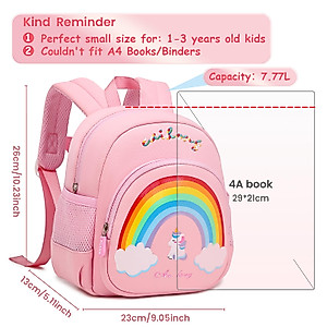 MUSEVOS Rainbow Toddler Backpack for Kids 1-3, Mini Toddler Backpack Boys 2-3 Year Old Girls, Small Neoprene Preschool Backpack for Kids with Anti-lost Safety Leash for Daycare Outdoor