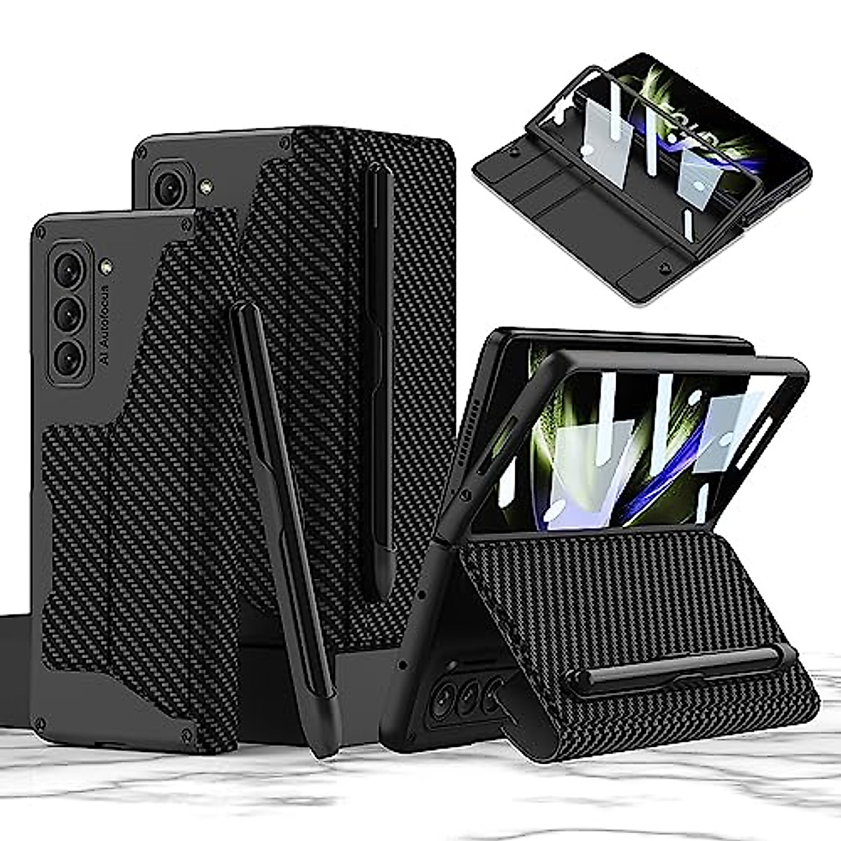 FYTON Case for Galaxy Z Fold5 Case with S Pen Holder (Removable), Z Fold5 Wallet Case with Hinge Protection, Card Slot and Kickstand Function for Samsung Galaxy Z Fold5 5G, Cloud Black