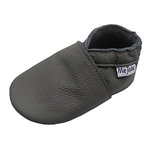 Mejale Baby Infant Rubber Sole Shoes Toddler Boy Moccasins Crawling Leather Shoes Anti-Slip Girl Walking Slippers Newborn Gift(Dark Grey, 6-12 Months, M)