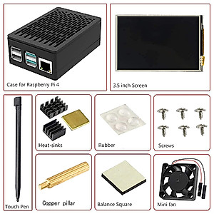 for Raspberry Pi 4 TFT 3.5 inch Touch Screen with Case, Mini Cooling Fan and Heatsink, 480x320 Resolution 60fps Monitor LCD Display
