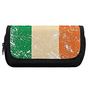 Ireland Retro Flag Large Capacity Pencil Case Multi-Slot Pencil Bag Portable Pen Storage Pouch with Zipper