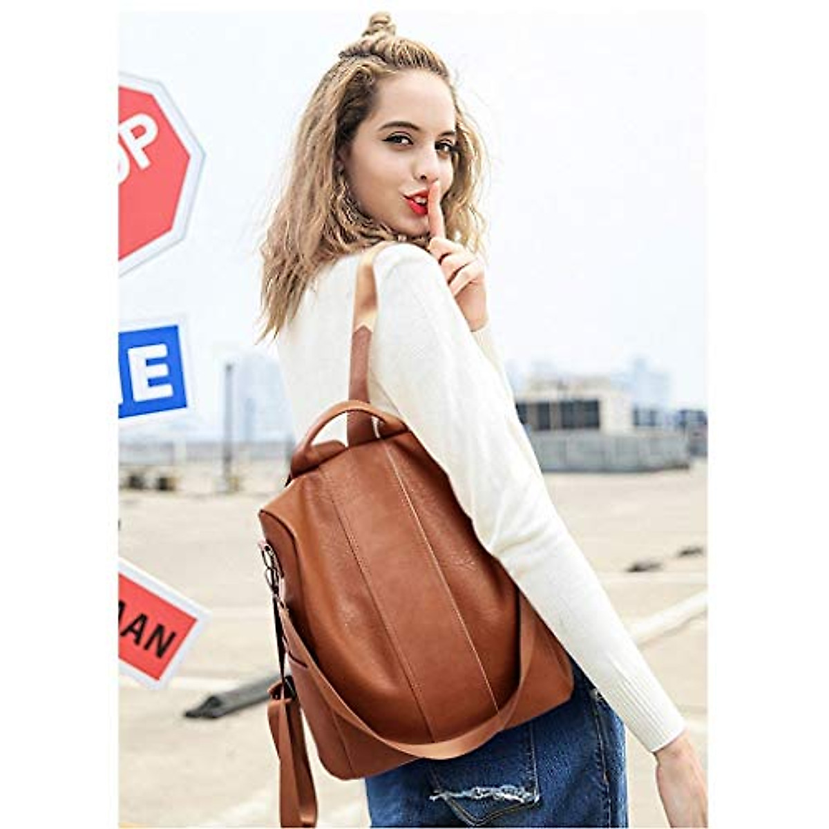 Women Backpack Purse Waterproof Nylon Anti-theft Rucksack Lightweight Shoulder Bag (Brown)