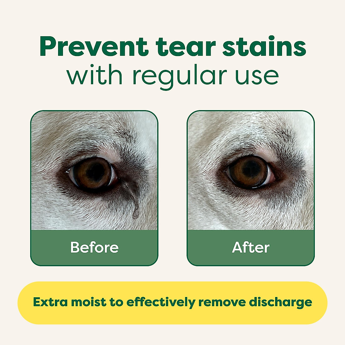 Earth Rated Pet Eye Wipes, Hypoallergenic Eye Wipes for Dogs & Cats to Prevent Tear Stains & Eye Discharge, Fragrance Free, 70 Count