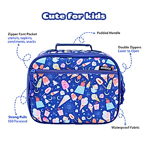 MORIOX Kids Lunch Box, Insulated Soft Lunch Bag for Boys Girls Teens Thermal Meal Tote Kit for School Picnic, Blue