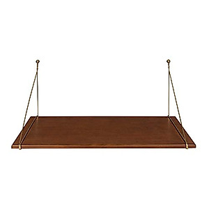 Kate and Laurel Vista Mid-Century Modern, Space-Saving, Wall Mounted Desk Shelf - Rich Walnut Brown Finished Wood Top Supported with Decorative Gold Wire