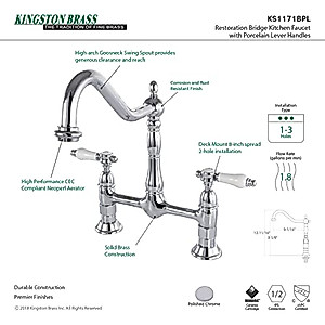 Kingston Brass KS1171BPL Bel-Air Bridge Kitchen Faucet, 8-3/4" In Spout Reach, Polished Chrome
