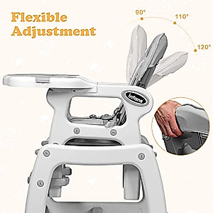 INFANS 5 in 1 Baby High Chair, Convertible Toddler Table Chair Set, Rocking Chair, Multi-Function Seat with Lockable Universal Wheels, Adjustable Seat Back, Removable Trays (Grey)