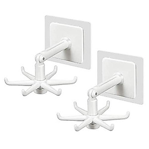 365Home Hanging Utensil Holder Hooks Kitchen Utensil Hanger Wall Mount 360 Degrees Rotating Folding Hook Self Adhesive Hook Utensil Rack with 6 Hooks for Kitchen Bathroom Cabinet (2 White)