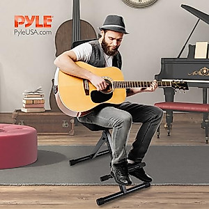 PYLE Drum Throne - Guitar Stool, Foldable & Portable Chair w/ Backrest & Footrest, Adjustable Music Stool for Adults, Padded Cushioned Seat & Back