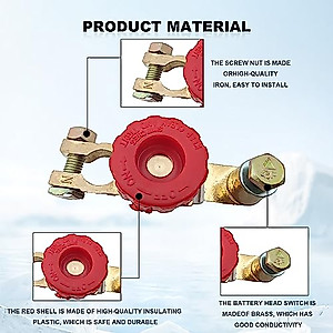Quick Disconnect Battery Cut Off Switch Top Post Battery Disconnect Switch Pure CoppelPower Off Switch Car Battery Connector (Red)