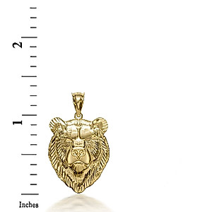 Certified 14K Yellow Gold Wild Viking Grizzly Bear Head Charm Pendant