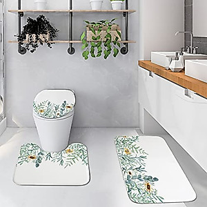 4PCS Bathroom Sets with Shower Curtain and Rugs, HUXMEYSON Spring Shower Curtain with Memory Foam Bath Mat Set and 12 Hooks, Stylish and Dural Bathroom Decor Set