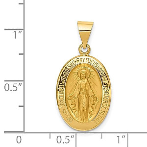 IceCarats 14K Yellow Gold Our Lady of Miraculous Medal Blessed Virgin Mary Necklace Charm Pendant 27.5mm x 14mm Only