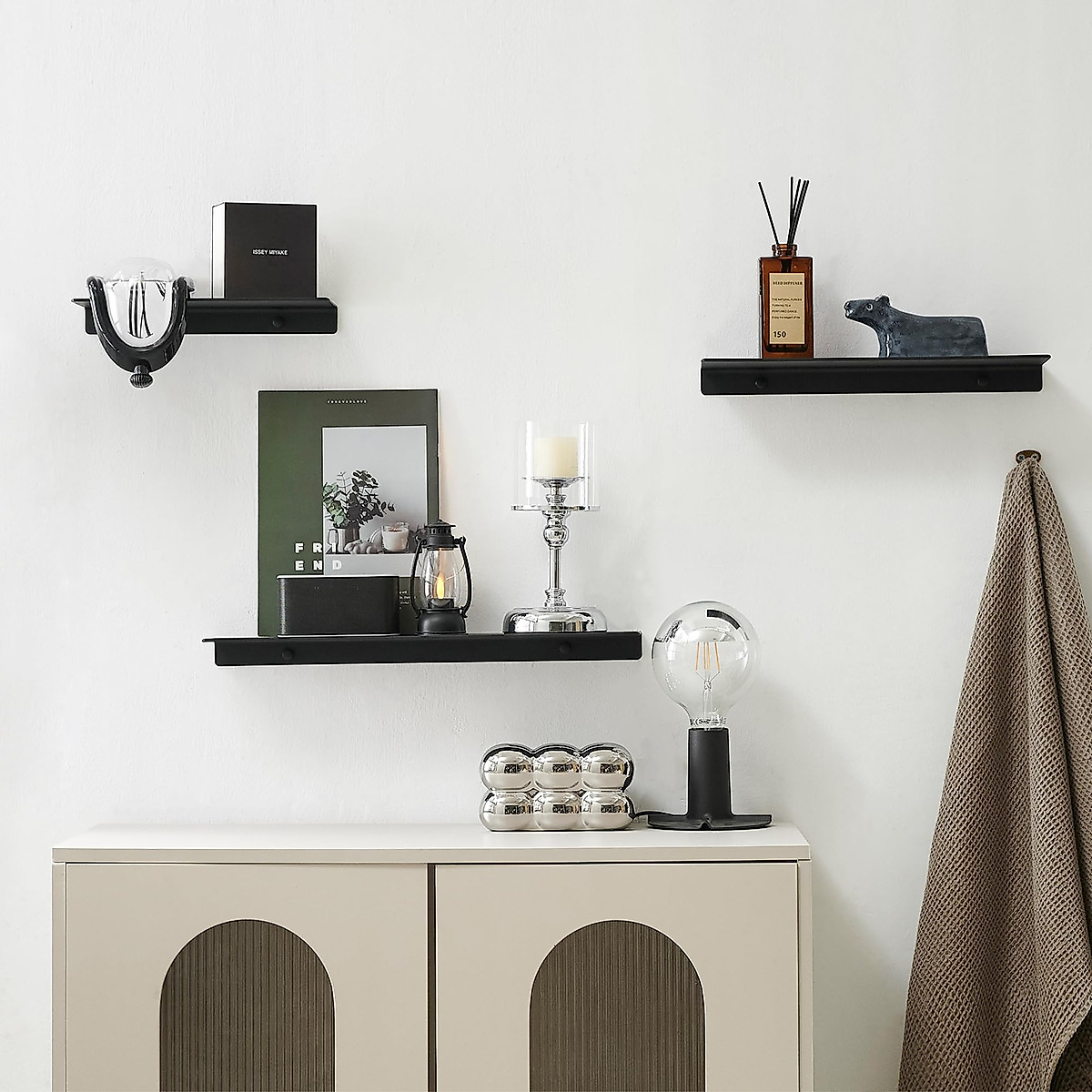 JOOM Small Metal Wall Floating Shelf - Metal Wall Shelf, Black Floating Shelf, Small Bathroom Shelf, Display Shelves for Wall Storage (Black, 8Inch)