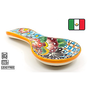 Colorful Ceramic Spoon Rest – Hand-Painted Large Talavera Kitchen Utensil Holder for Counter & Stove Top in Gift Box - Dishwasher Safe Lead Free Cooking Ladle Dish Mexican Style Cuchara Multicolor
