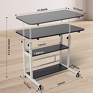 BYMECOST Adjustable Height Student Computer Desk, Mobile Portable Laptop Table for Home Office, 31.5" Small Spaces Standing Desk with Storage for Bedside Study Work Game on Wheels