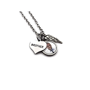Loss of Brother Memorial Necklace, Photo Jewelry with Picture Charm, Condolence Gift for Brother in Heaven, Angel Wing Remembrance Jewelry