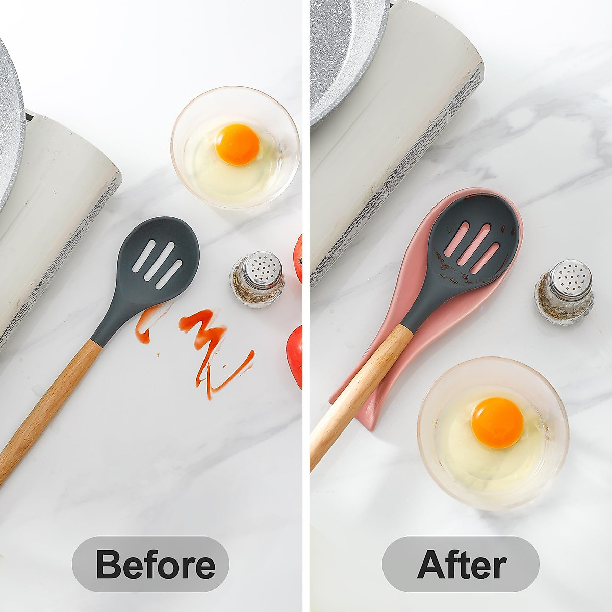 Hasense Spoon Rest for Stove Top, Large Ceramic Spoon Holder for Kitchen Counter, Cooking Utensil Rest for Spatula Ladle Spoon and Tong, Kitchen Spoon Rest for Home and Coffee Bar Accessories, Pink