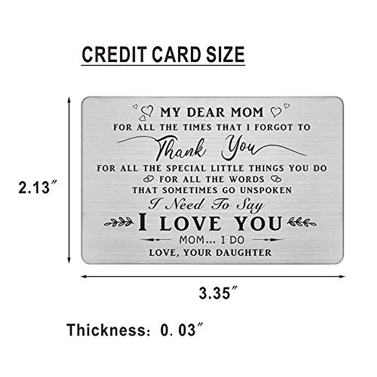 Mom Gifts from Daughter, Happy Birthday Mom, Wedding Day Card for Mother of the Bride, Personalized Engraved Wallet Card for Mom, Merry Christmas Mother Present