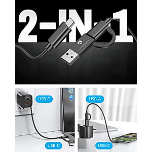 Afterplug 2-in-1 USB C to USB C/A Cable (1ft), USB3 10Gbps & 60W PD Charger Cord for iPhone 15 & 16 Series, MacBook, iPad, Samsung S24 S23 S22, Power Bank