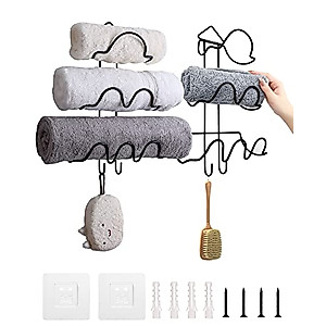 Oxdigi Towel Rack Wall Mounted Set of 2/Durable Metal Towel Holder/Extra Height Shelf Space for Bath Towels,Wine,Yoga Mats/Tree-Shaped Towel Organizer for Bathroom,Kitchen,Pool,Salon,Spa (Black)