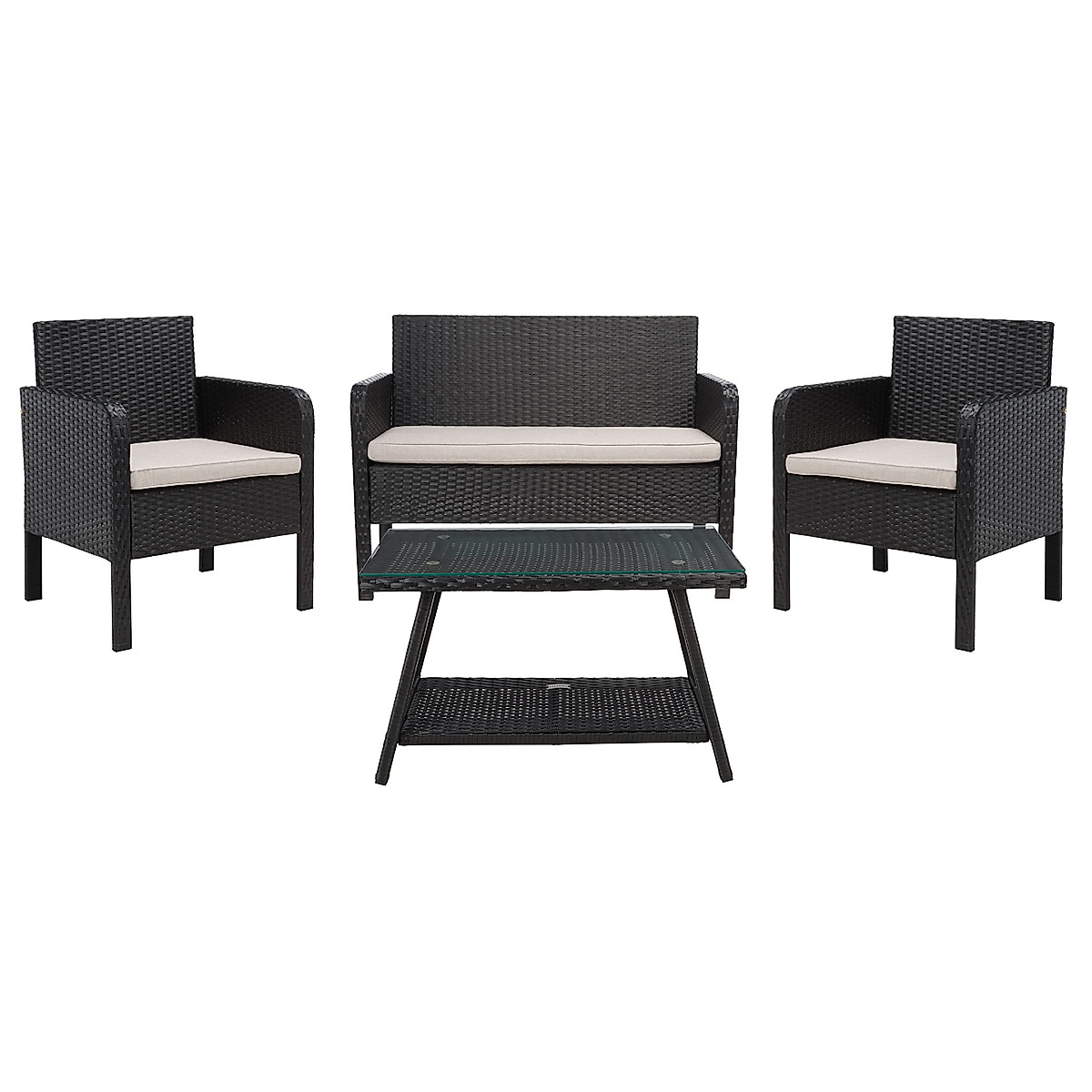 SAFAVIEH Outdoor Collection PAT7505 Conversation Set, Black/Light Grey