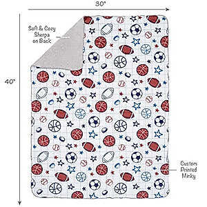 Lambs & Ivy Baby Sports White Fleece Baby Blanket - Football/Basketball/Baseball