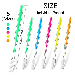250 Pcs Disposable Toothbrushes Individually Wrapped Toothbrushes Bulk Travel Size Toothbrush Soft Bristle Tooth Brushes Set Medium Manual Packaged Toothbrushes for Adult Kid Hotel Toiletries, 5 Color