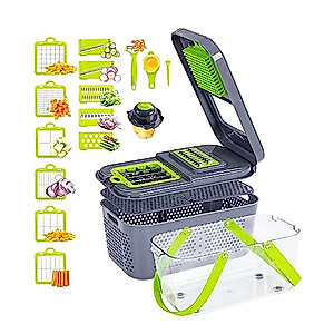 Chopper Vegetable Cutter 22-in-1, Mandoline Slicer with 13 Blades, with Container | Cutter | Egg Slicer | Cheese Grater | Veggie Dicer | Onion Mincer Chopper (GREEN)