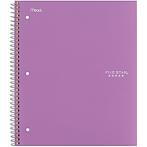 Five Star Spiral Notebook, 5-Subject, Wide Ruled Paper, 200 Sheets, 10-1/2" x 8", Color Will Vary (05206)